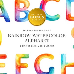 Rainbow Watercolor Alphabet Clipart: PNG Letter Bundle (instant ...