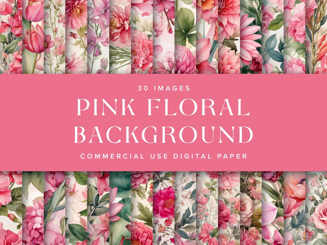 Pink Floral Digital Paper: Watercolor Flower Backgrounds (digital ...