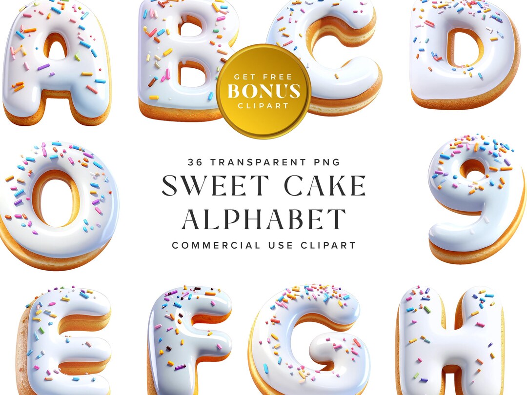 Sweet Cake Alphabet Clipart | Dessert Letters | Baking Party Graphics ...
