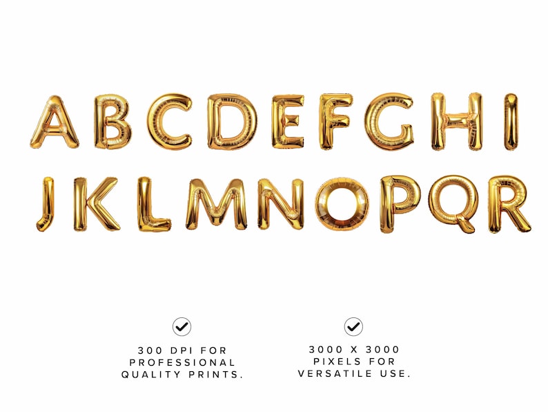 Gold Foil Balloon Alphabet Clipart: Party Decor (digital Download ...
