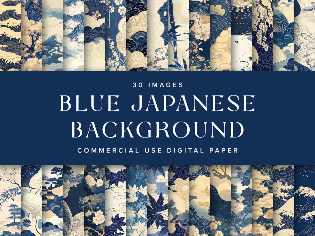 Blue Japanese Digital Paper: Vintage Floral Backgrounds (digital ...