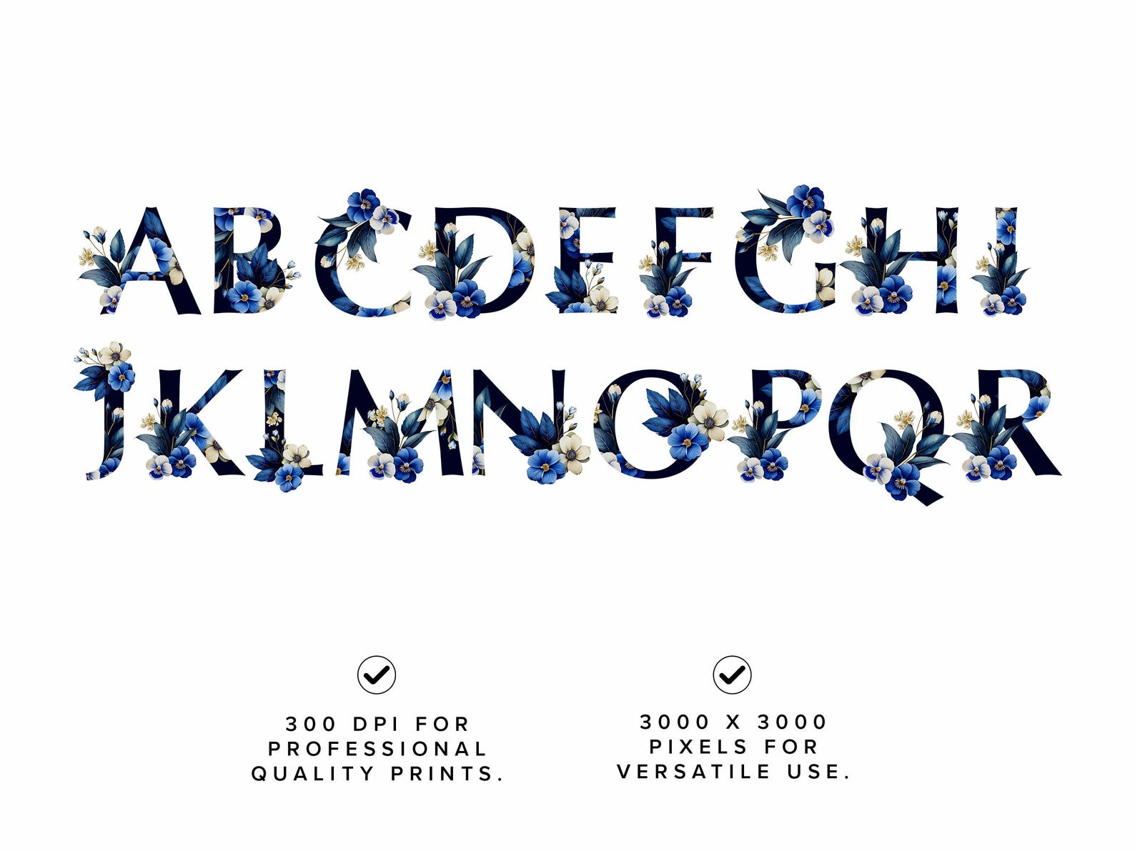 Blue Flower Alphabet Clipart Collection, Luxury Wedding Initial Letter ...