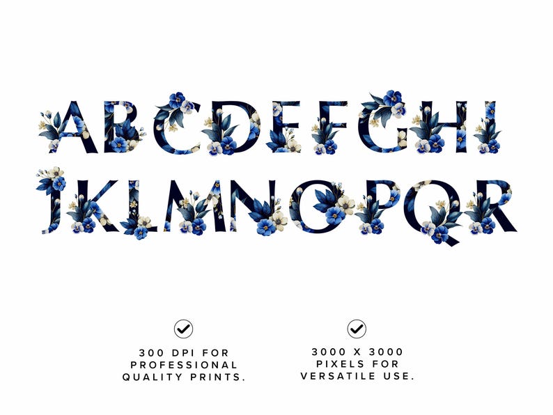 Blue Floral Alphabet Clipart: Wedding Initial Letters (digital Download ...