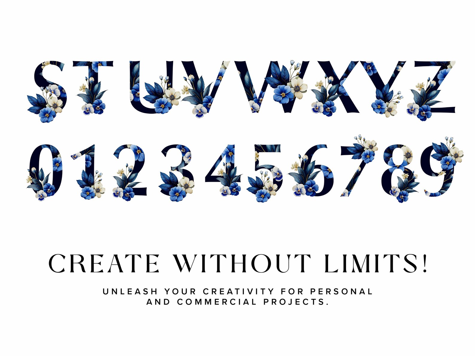 Blue Flower Alphabet Clipart Collection, Luxury Wedding Initial Letter ...