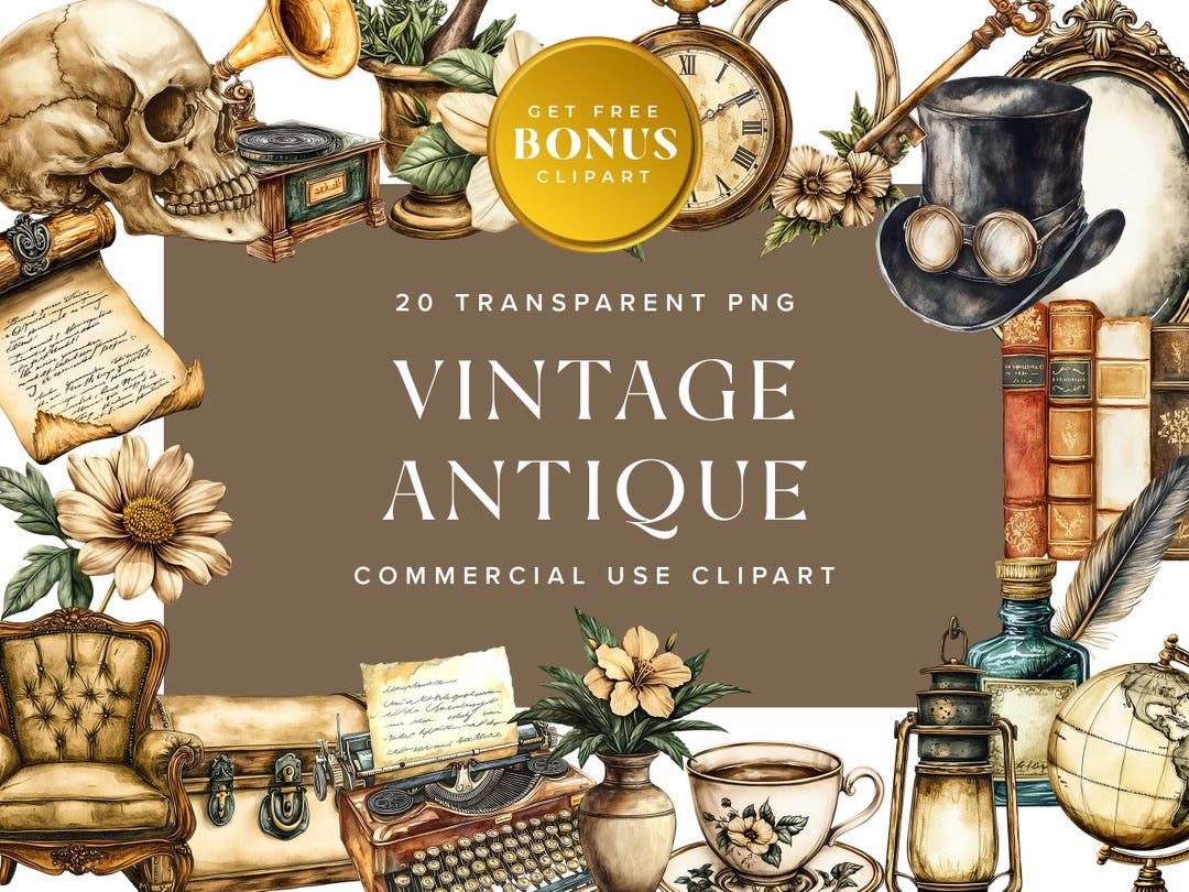 Vintage Clipart Collection: Watercolor Antique Graphics (digital ...