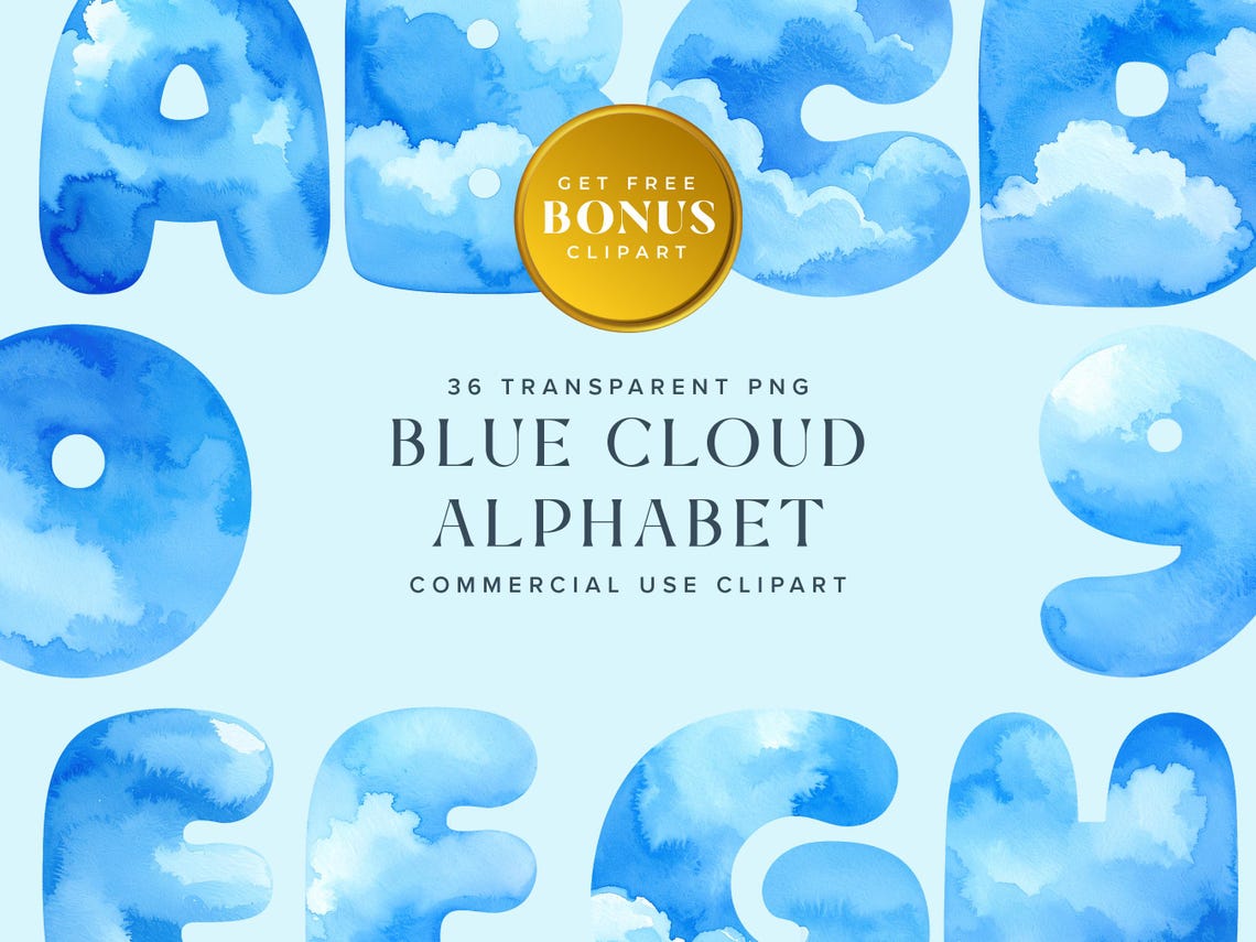 Blue Cloud Alphabet Clipart – Dreamy Sky Letters for Nursery Decor ...