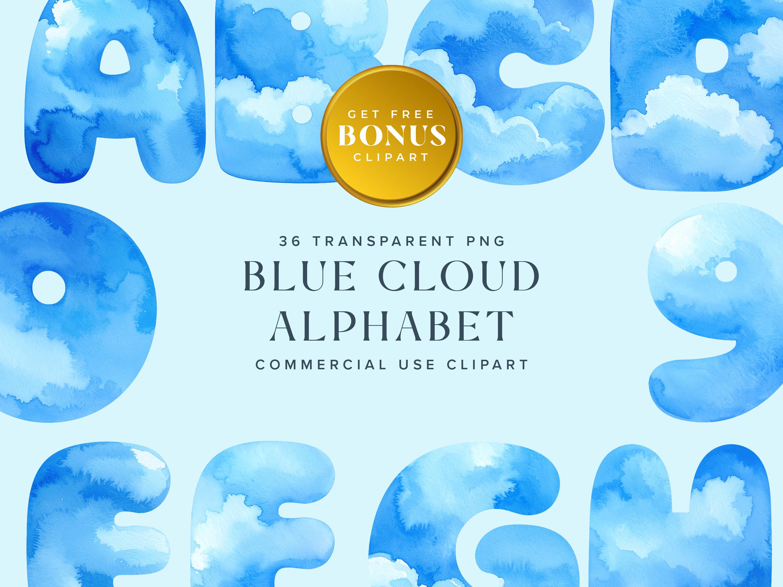 Blue Cloud Alphabet Clipart: Dreamy Sky Letters (digital Download PNG ...