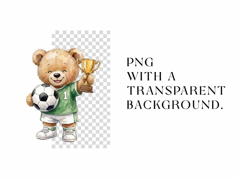 Soccer Bear Clipart Bundle PNG, Watercolor Teddy Bear Soccer Player ...