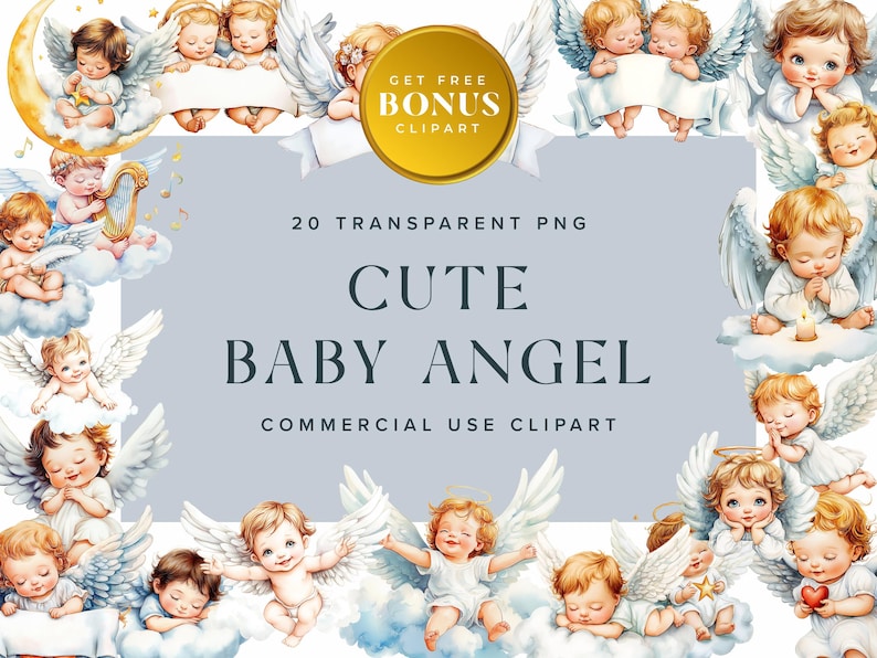 Cute Baby Angel Clipart Collection, Angelic Babies PNG Graphics for Commercial Use | Instant ...