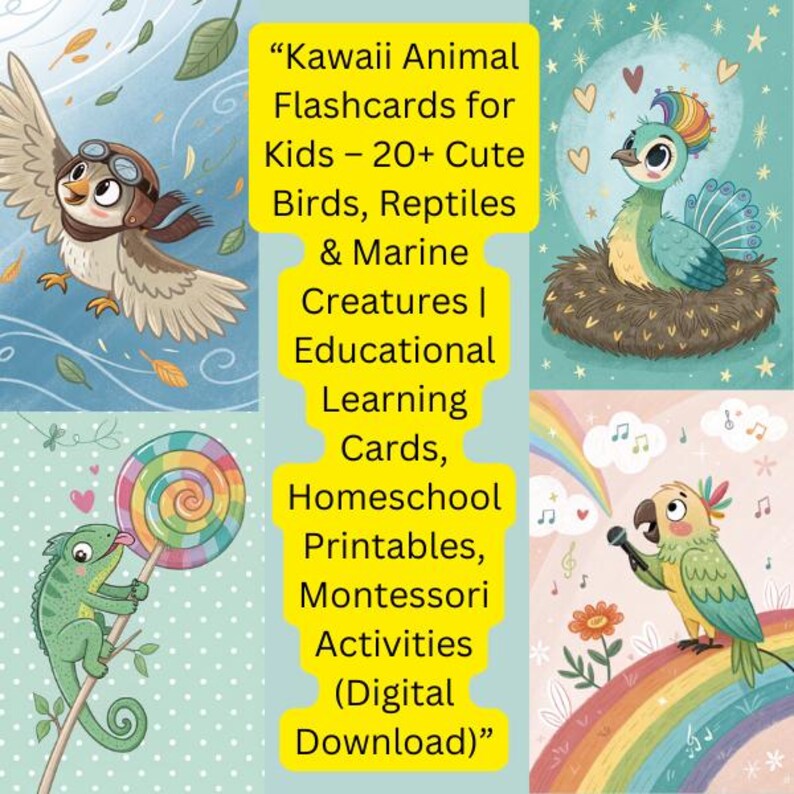Animal Flashcards for Kids – 20+ Cute Birds, Reptiles & Marine ...