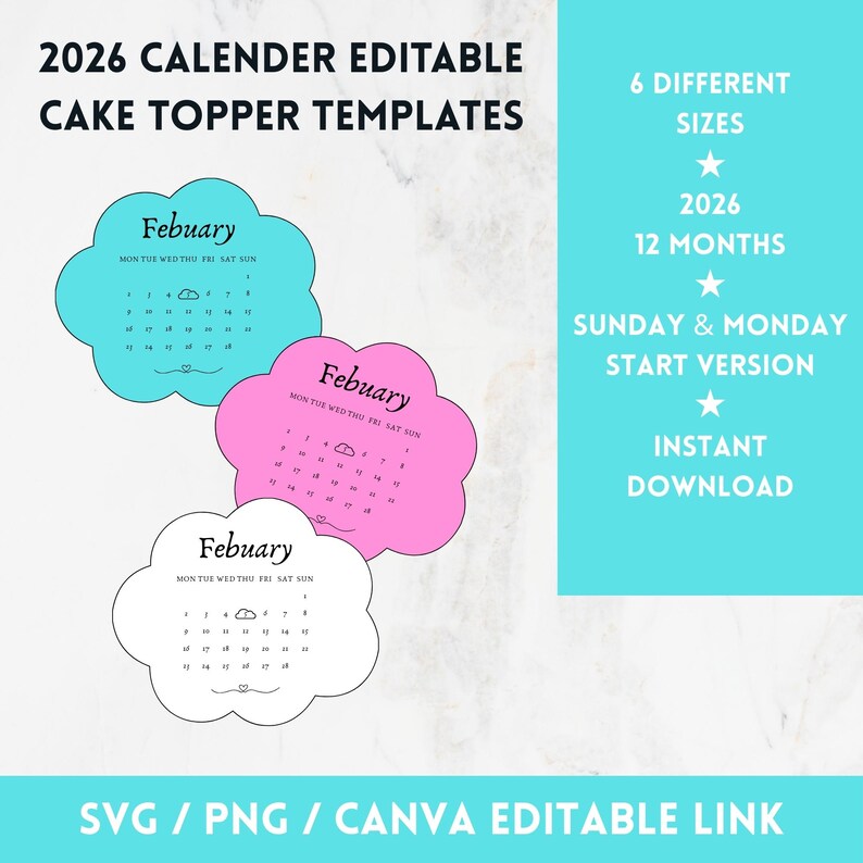2026 Custom Calendar Cloud Cake Toppers - Burn Away Cake Topper ...