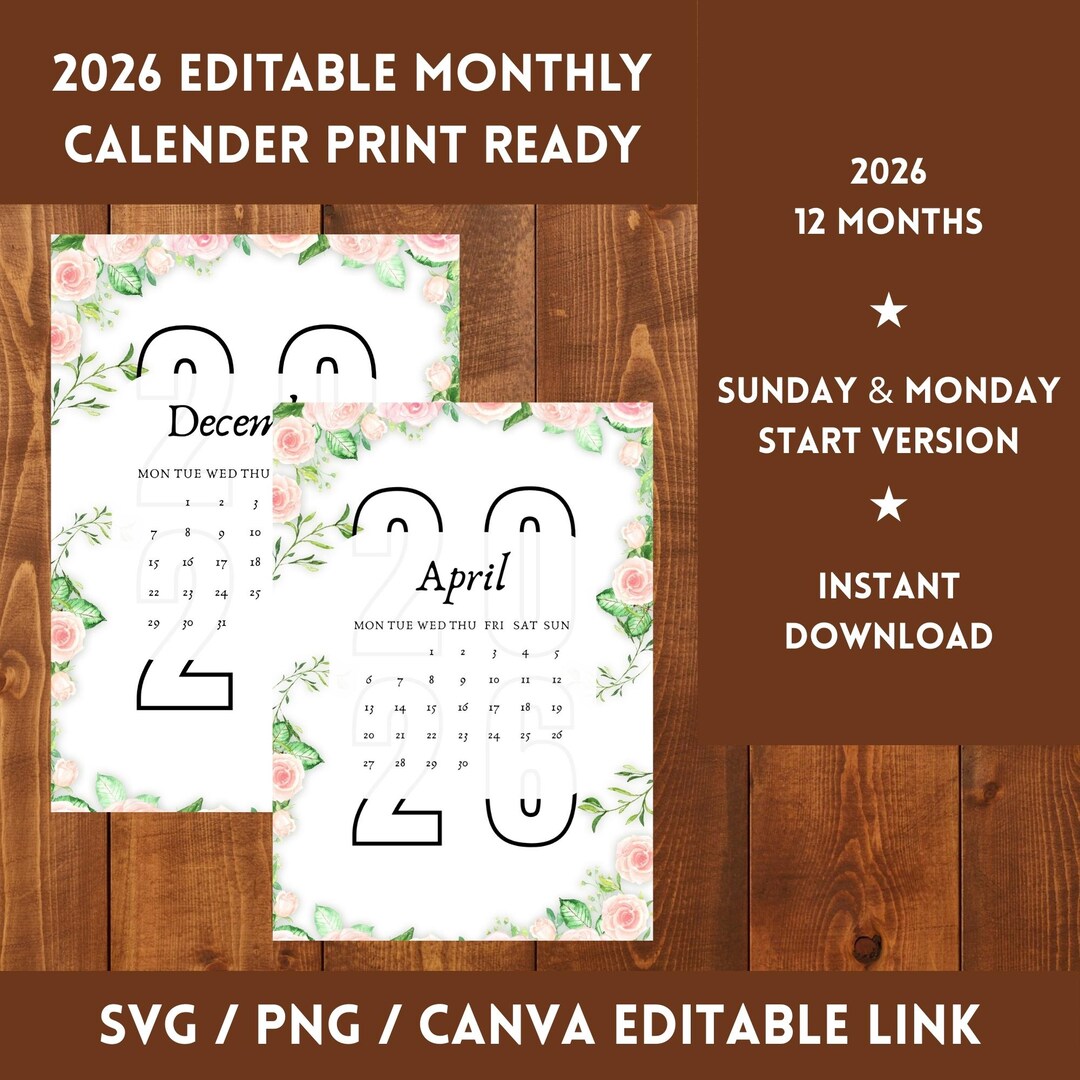Editable 2026 Monthly Calendar | Cute Printable Planner | Homeschool ...