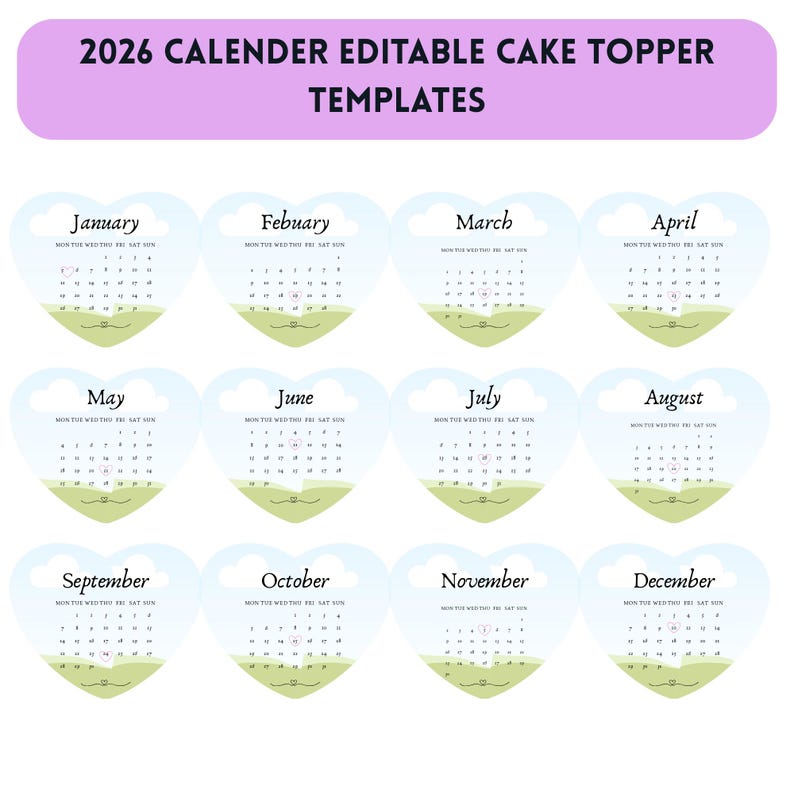 2026 Custom Calendar Heart Cake Toppers - Burn Away Cake Topper ...
