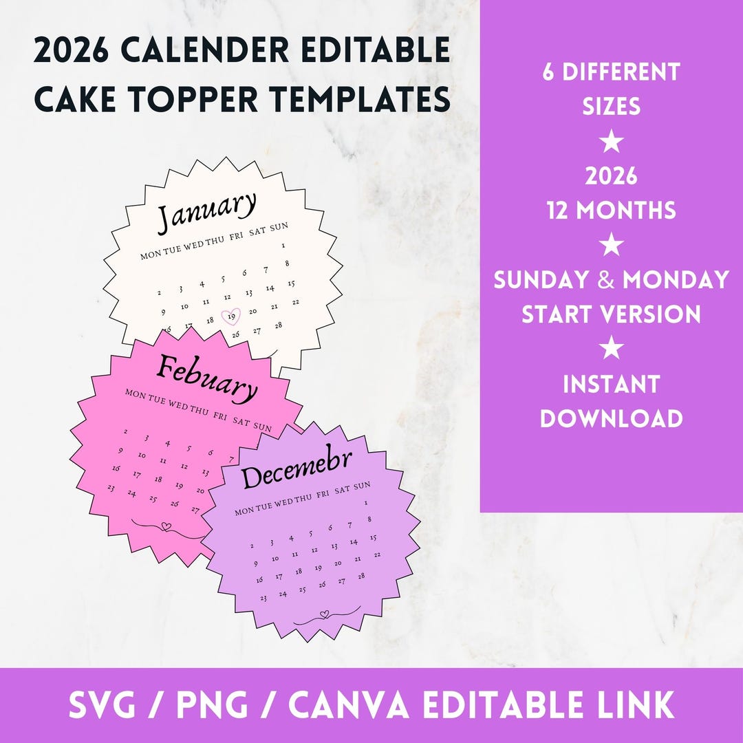 2026 Custom Calendar Star Cake Toppers - Burn Away Cake Topper Calendar ...