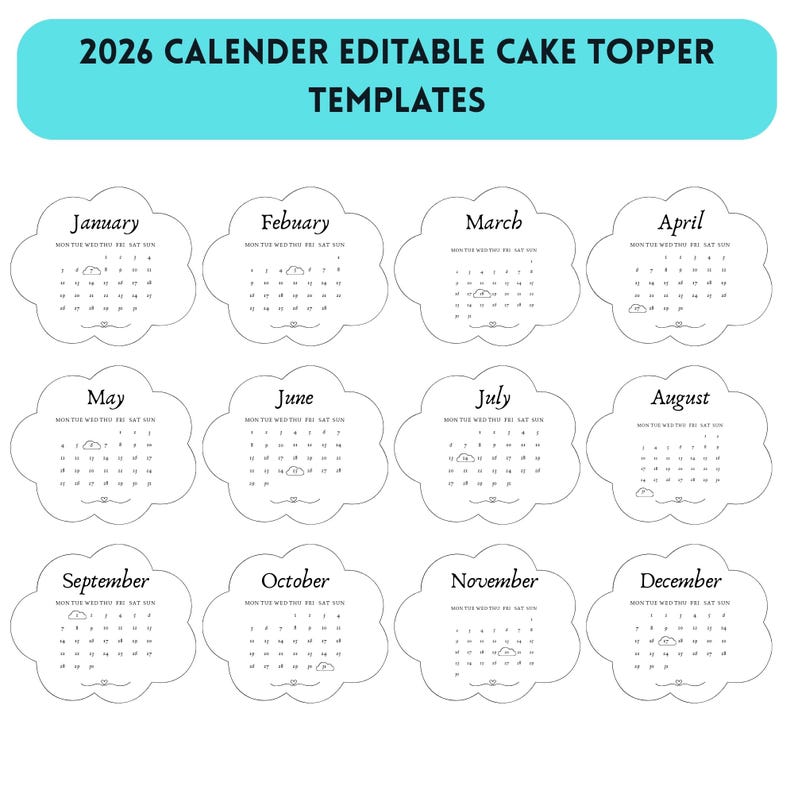 2026 Custom Calendar Cloud Cake Toppers - Burn Away Cake Topper ...