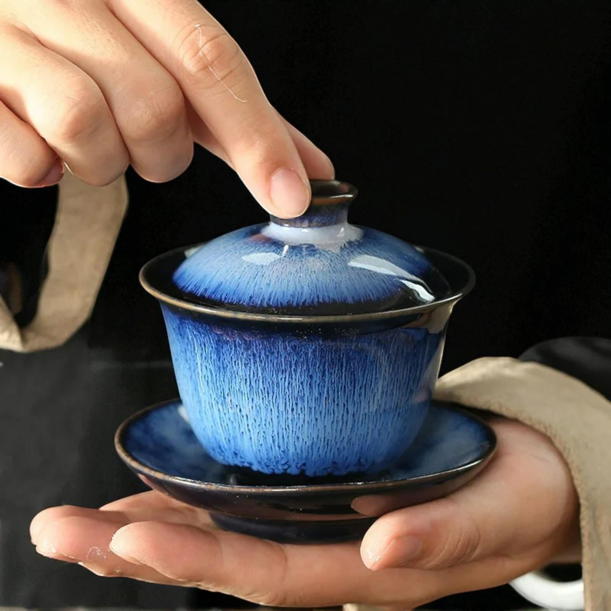 Handmade Chinese Gaiwan Tea Cup Set – Colorful Glazed Porcelain Lidded ...