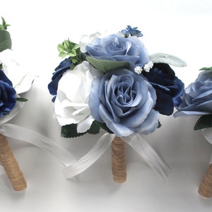 Wedding Bouquet, 17-piece Bridal Bouquet Set, NAVY Blue, White, Dusty ...