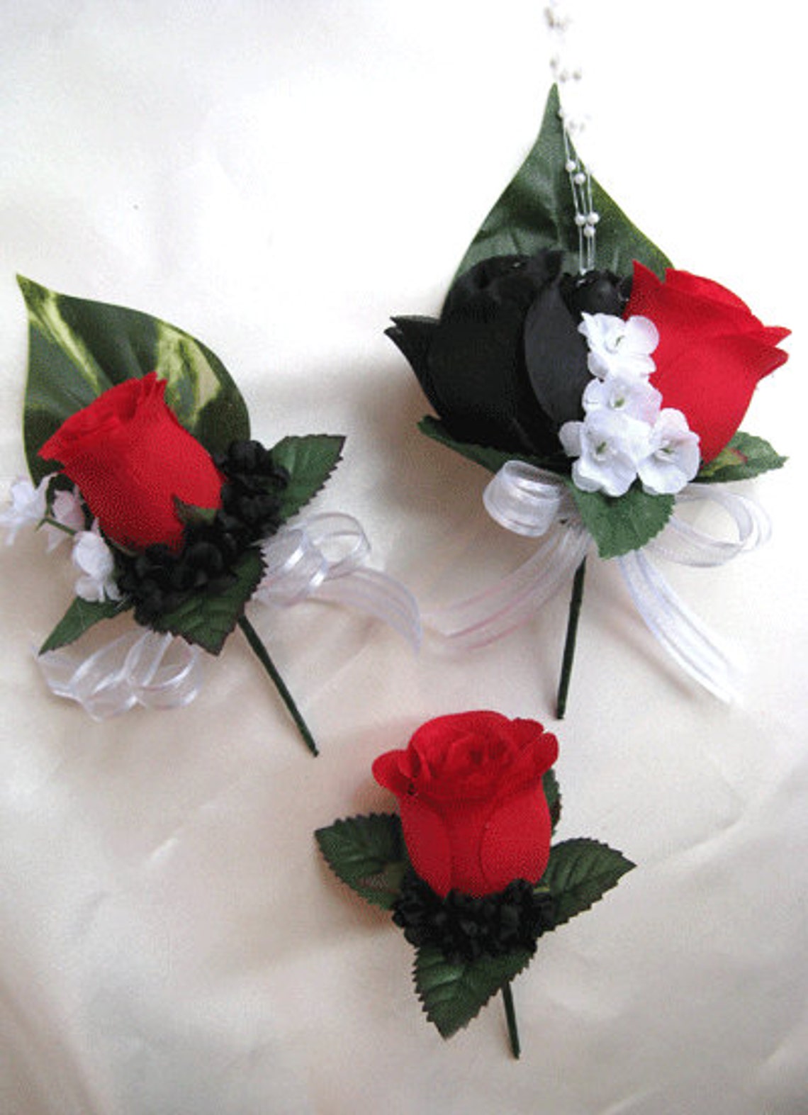 Wedding bouquet 17 piece Bridal Bouquet set Cascade BLACK RED | Etsy