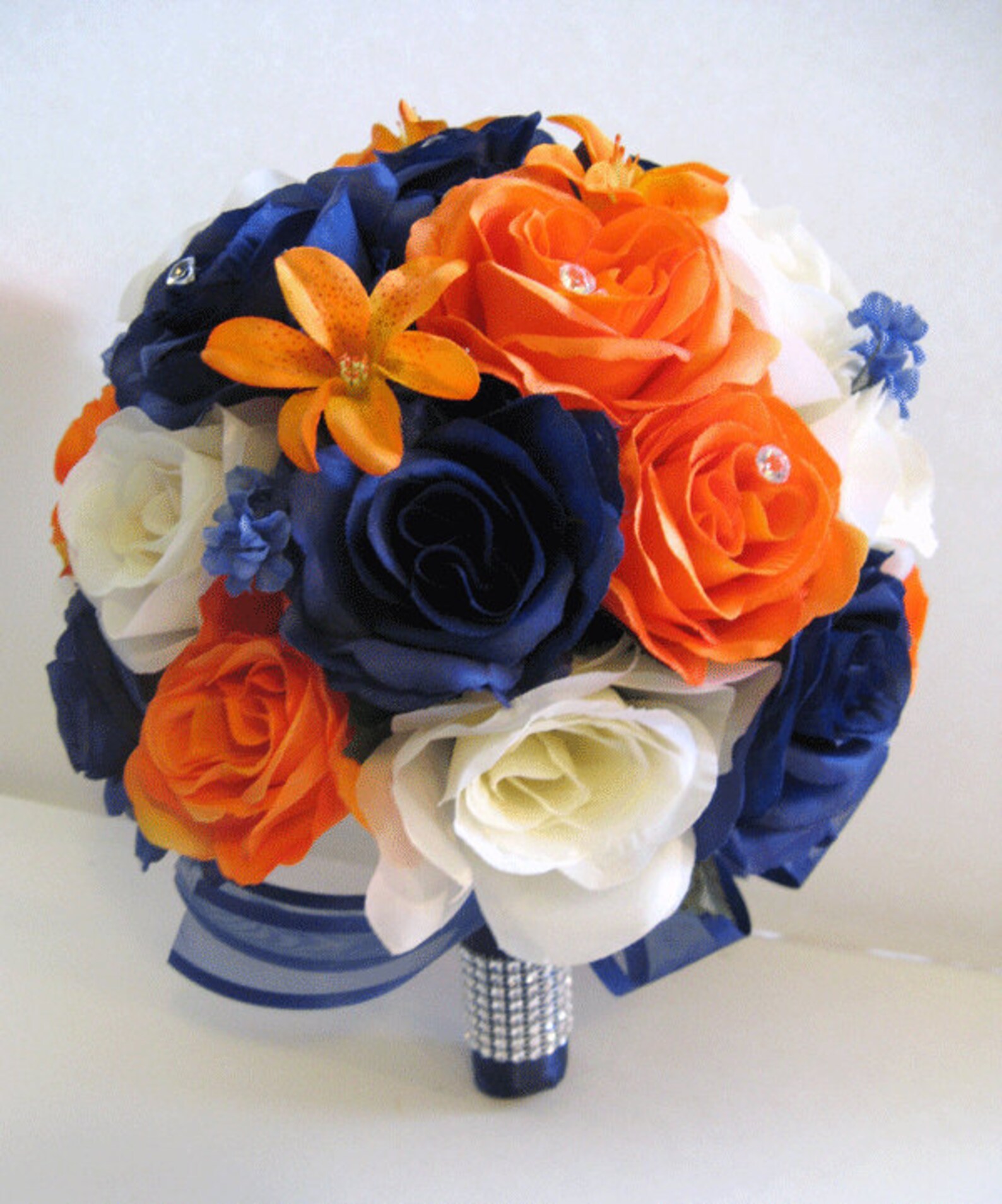 Wedding Bouquet 17 Piece Bridal Bouquet Set Navy Blue Etsy