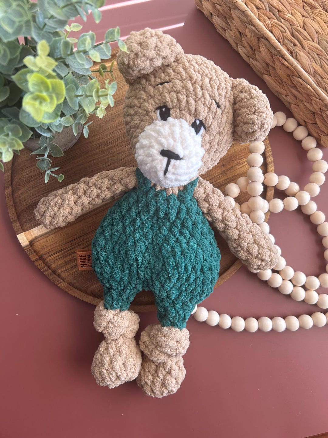 Handmade Crochet Teddy Bear Lovey: Chenille Plush Stuffed Animal - Etsy