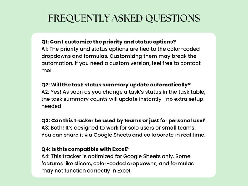 Project Task Tracker Google Sheet Task Management Spreadsheet Project Planning Team ...