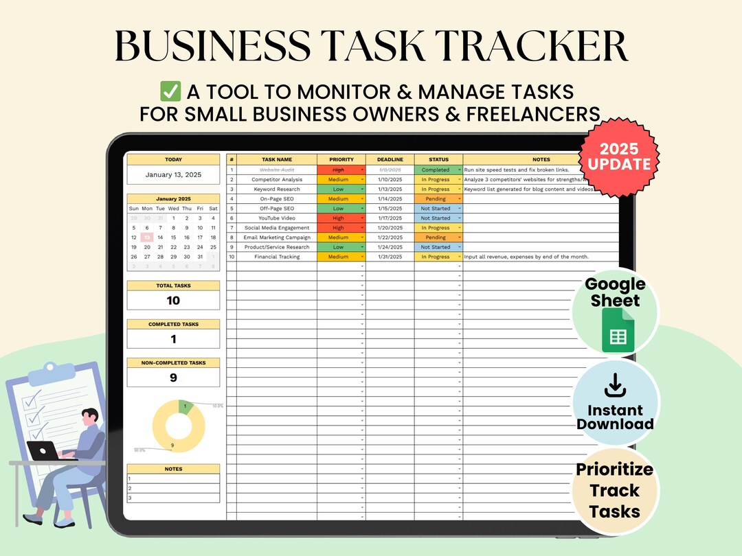 Business Task Tracker Google Sheet, Task Manager Planner Spreadsheet ...