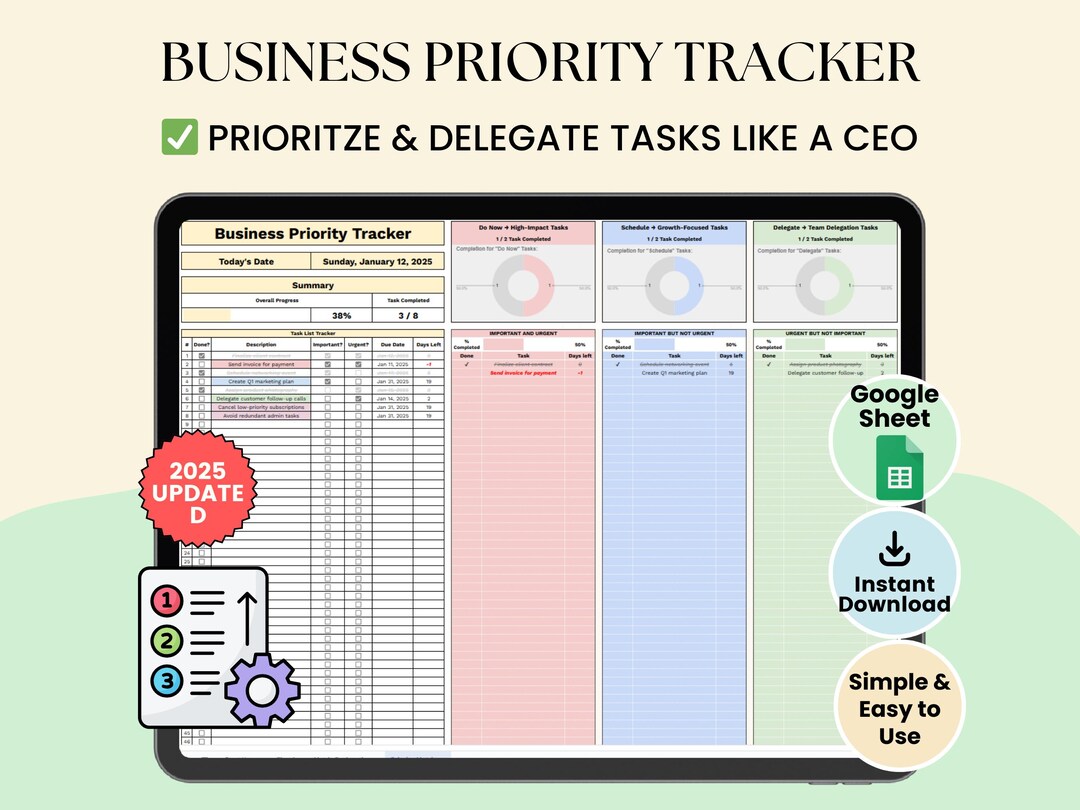Eisenhower Matrix Google Sheet: Business Task Priority Tracker (digital ...