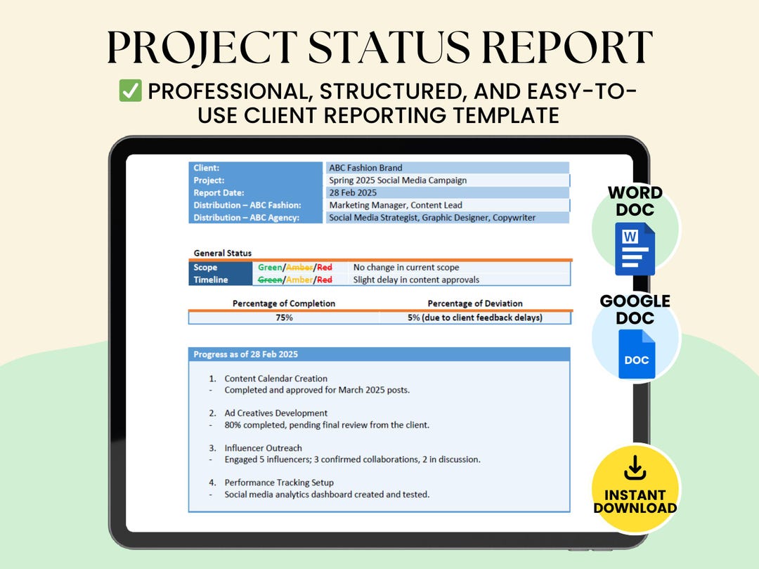 Project Status Report Template: Client & Stakeholder Management (google ...