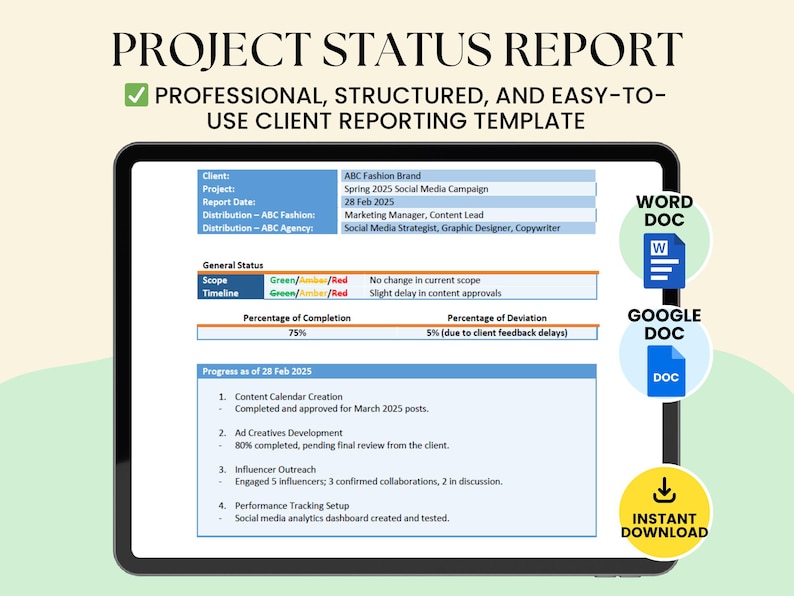 Project Status Report Template: Client & Stakeholder Management (google ...