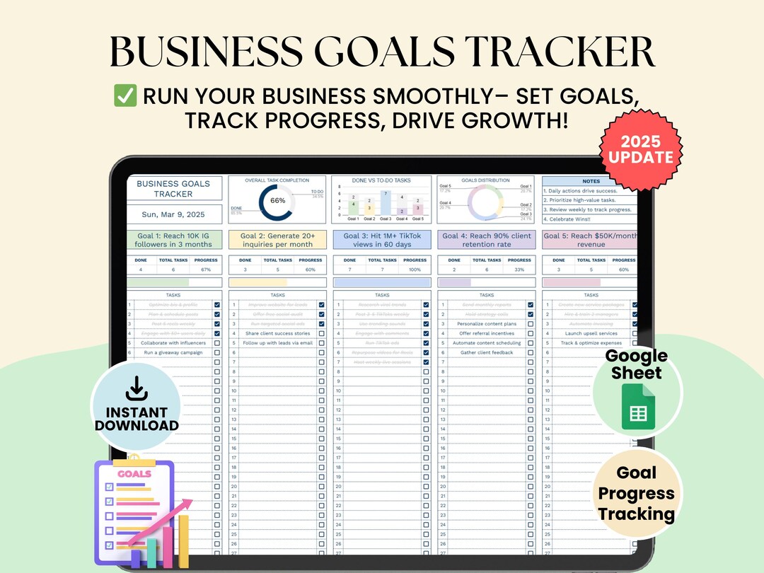Business Goals Tracker Google Sheets Agency Goal Planner Spreadsheet ...