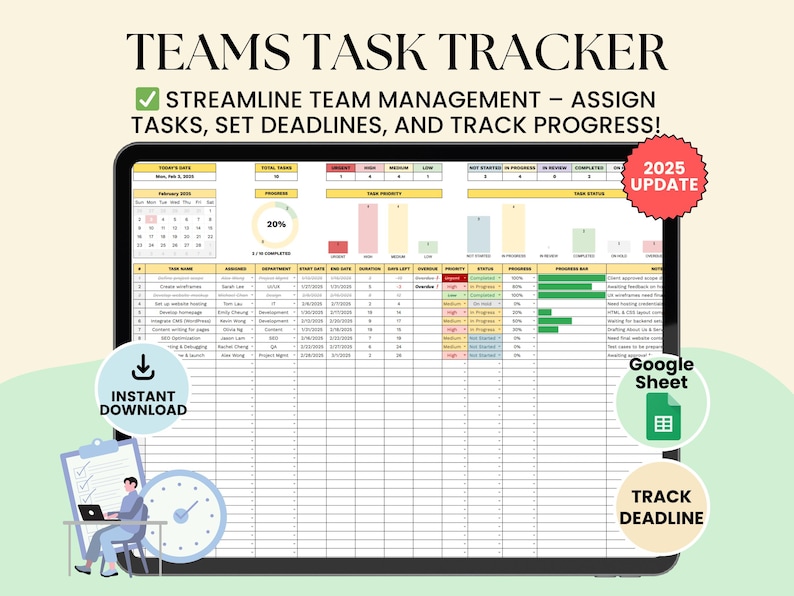 Team Task Tracker Google Sheet, Team Task Manager Spreadsheet, Task ...