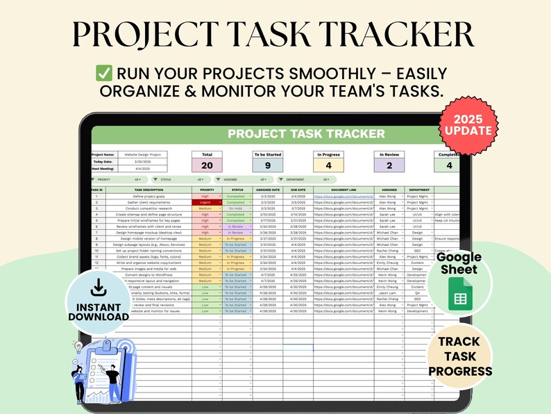 Project Task Tracker Google Sheet Task Management Spreadsheet Project ...