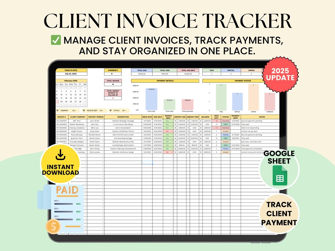 Client Invoice Tracker Google Sheet for Small Business Invoice Tracker ...
