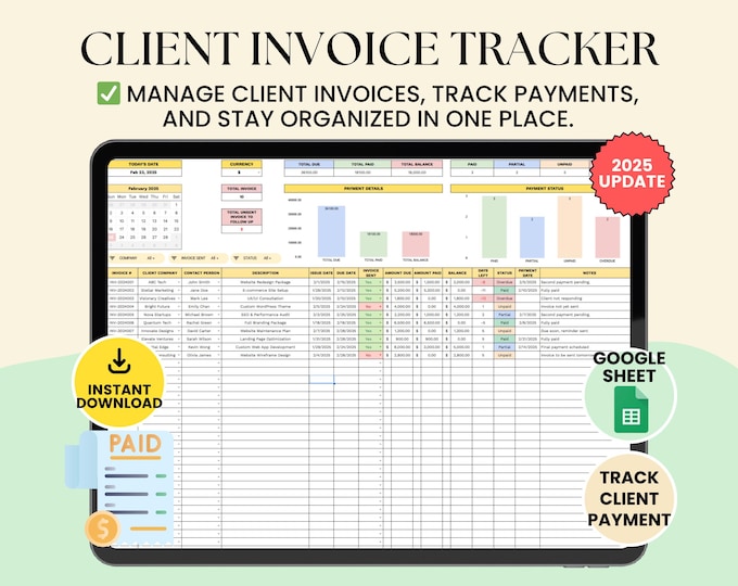 Invoice Tracker for Google Sheets, Invoice Tracker Template Spreadsheet ...