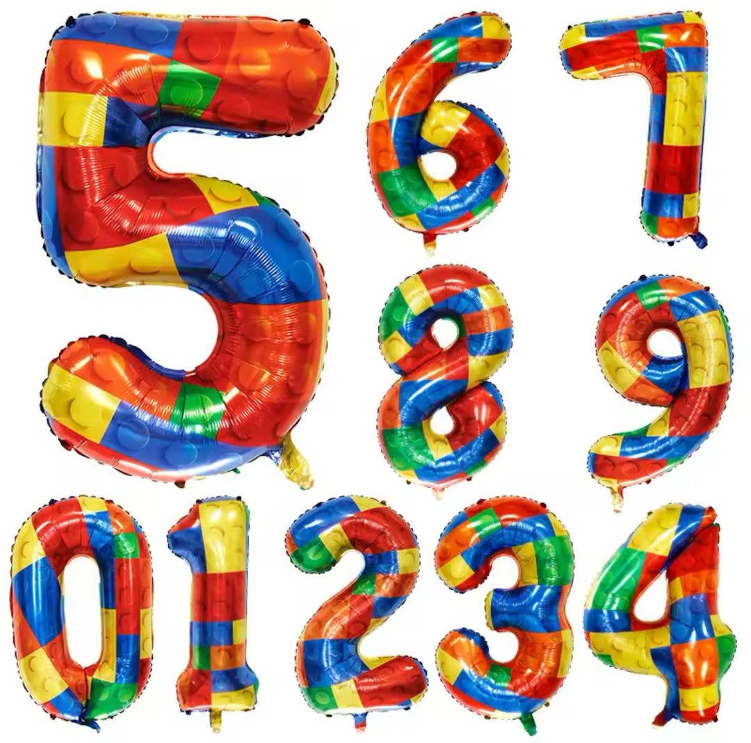 32" Building Block Number Birthday Balloons, Giant Number Birthday ...