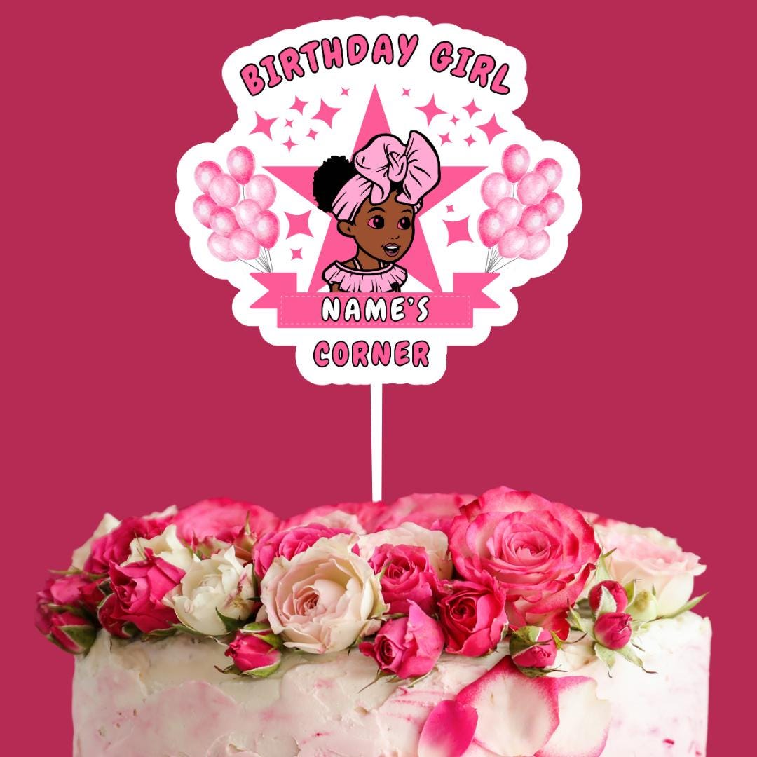 Cartoon Girl Cake Topper - Personalized Birthday Decoration - Digital ...