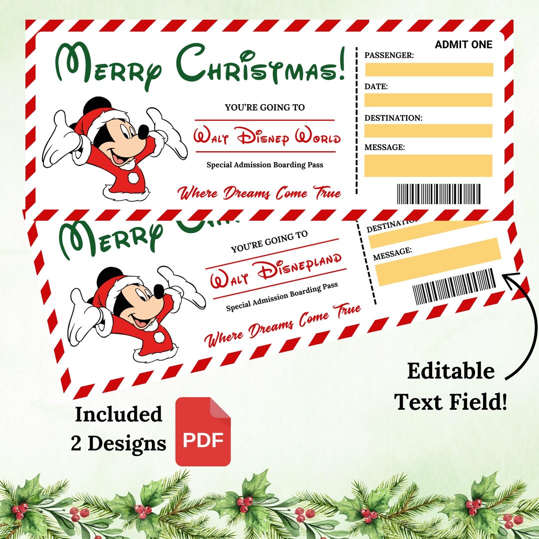 Editable Mickey's Very Merry Christmas Party Surprise Ticket INSTANT ...