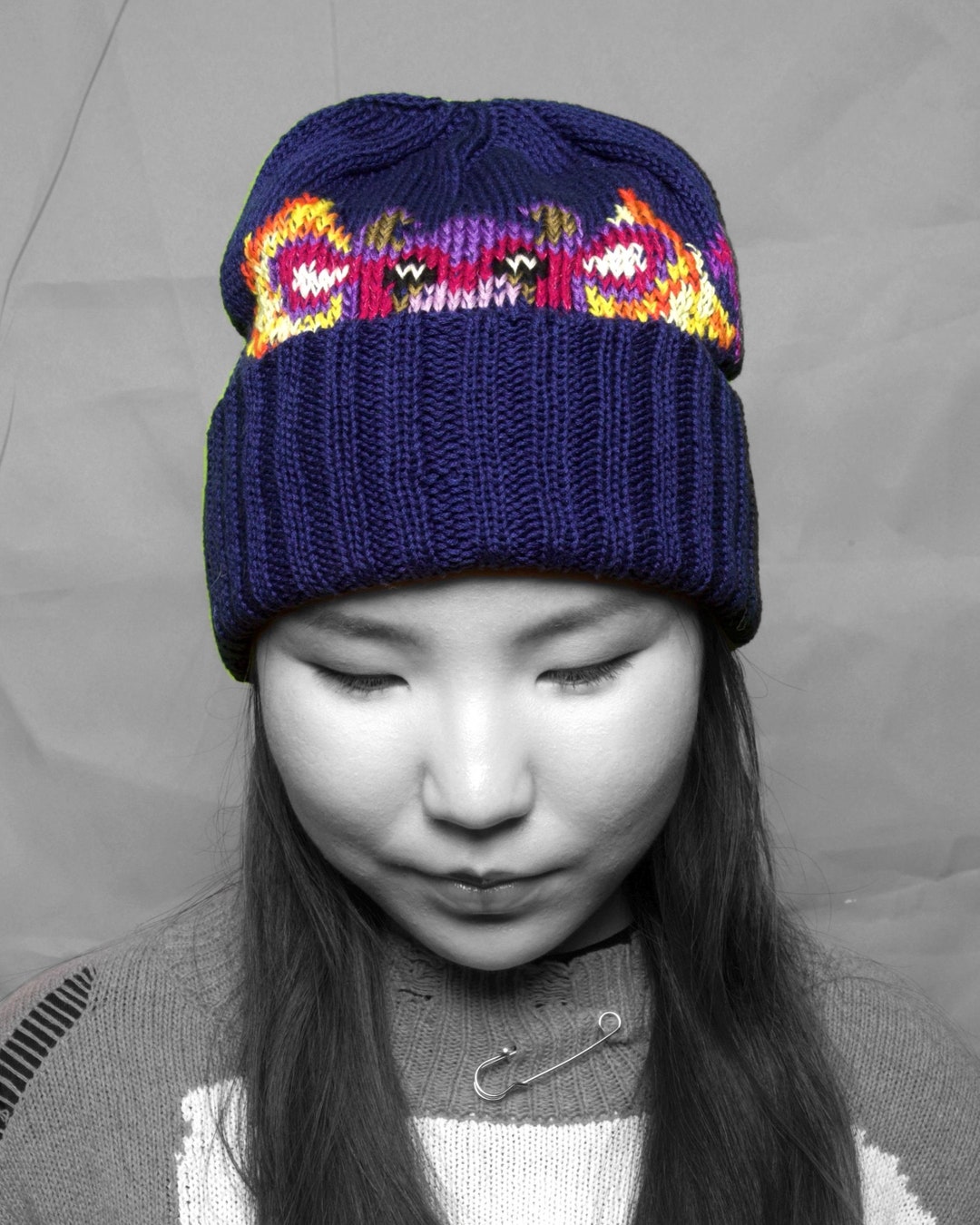 Handcrafted Embroidered Blue Hat – Reversible Cotton Knit Beanie - Etsy
