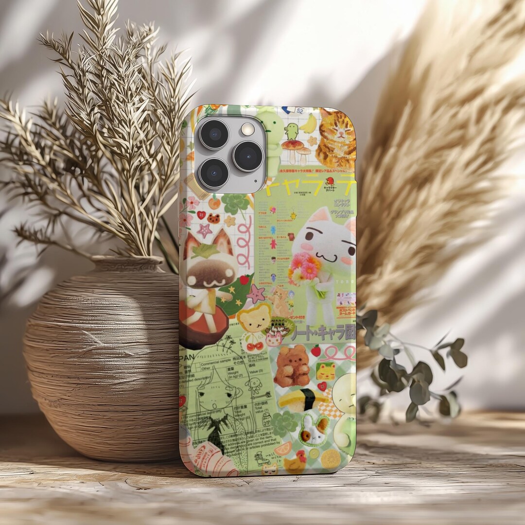 Kawaii Cat & Smiski Phone Case: Anime Scrapbook Style Tough Case for ...