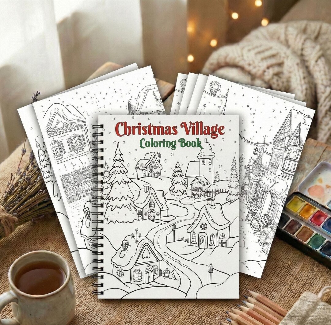 Winter Village Coloring Book | Snowy Cottages, Christmas Town (digital ...