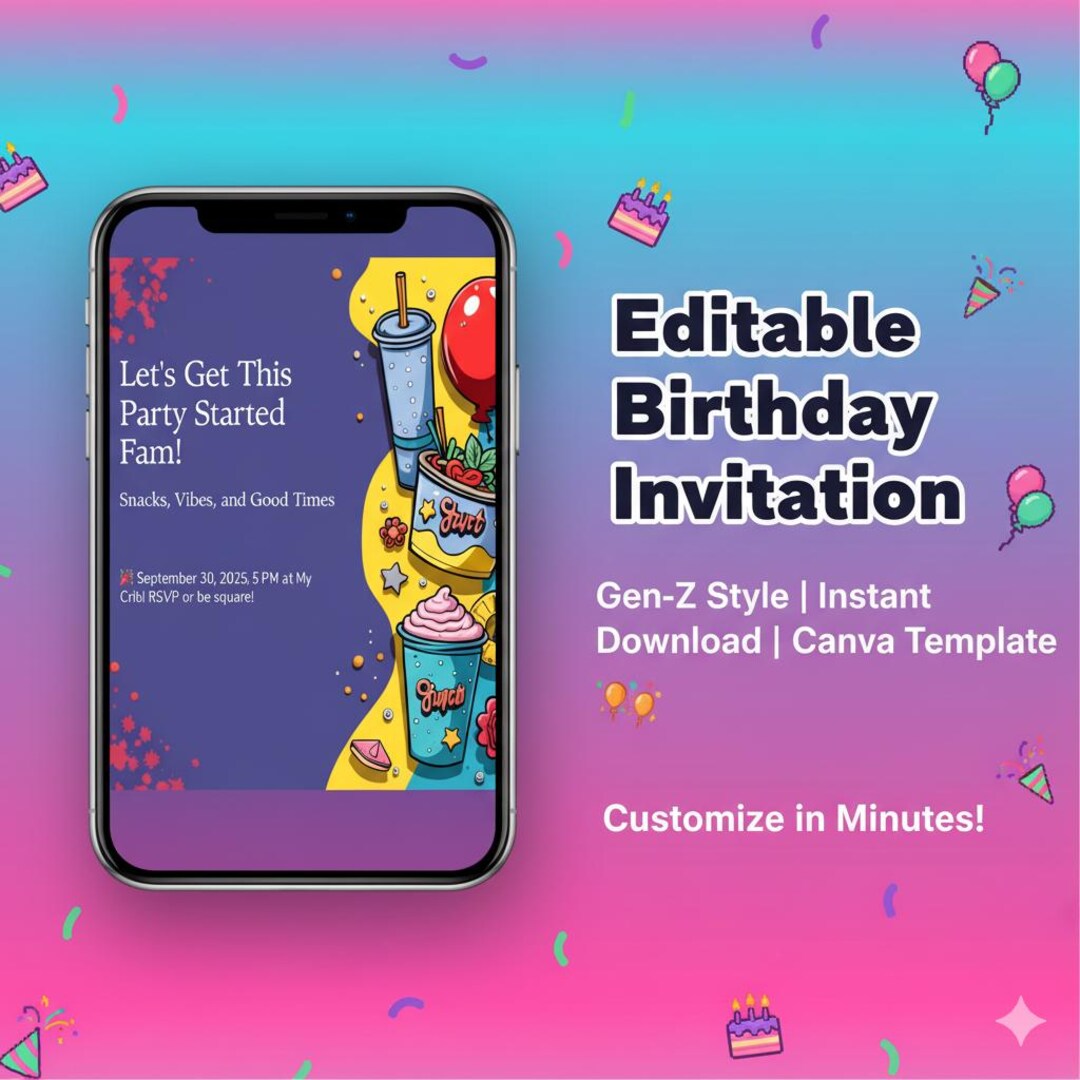 Gen-z Birthday Invitation: Editable Canva Template (digital Download ...