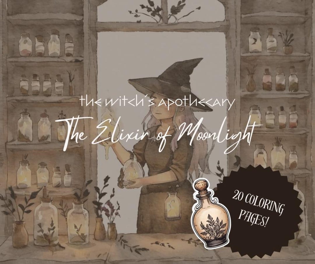 Witch Coloring Pages – Elixir of Moonlight – 20 Potion-themed PDF Printables, Apothecary Line ...