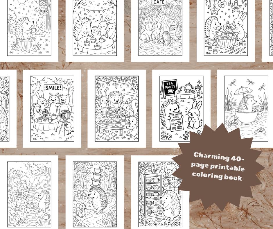 Forest Animal Coloring Pages for Kids, Printable Woodland Tea Party PDF ...