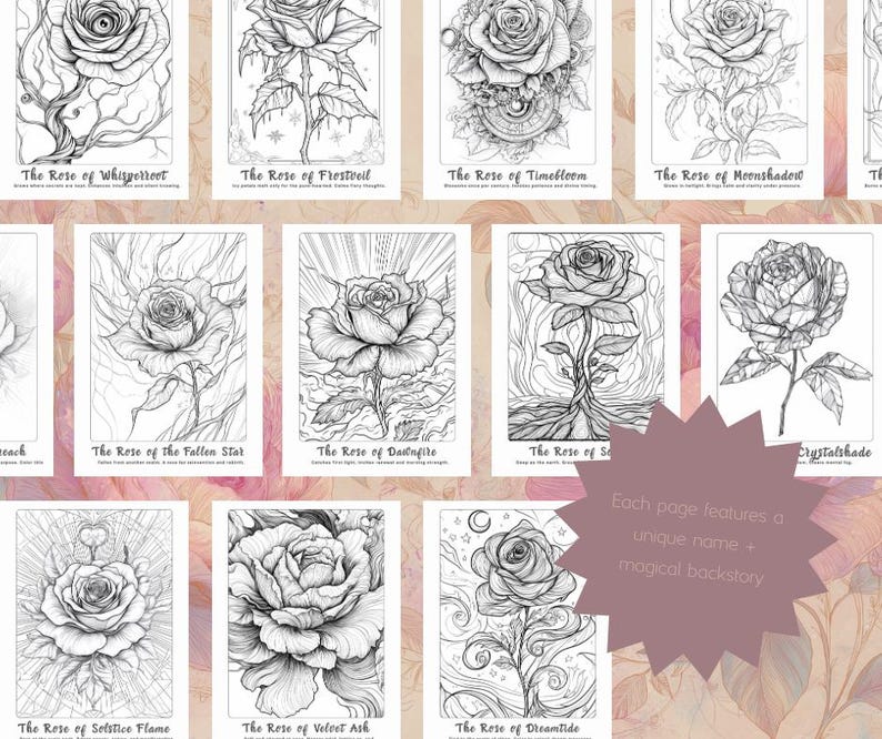 Magical Rose Coloring Pages PDF – Enchanted Floral Adult Coloring Book ...