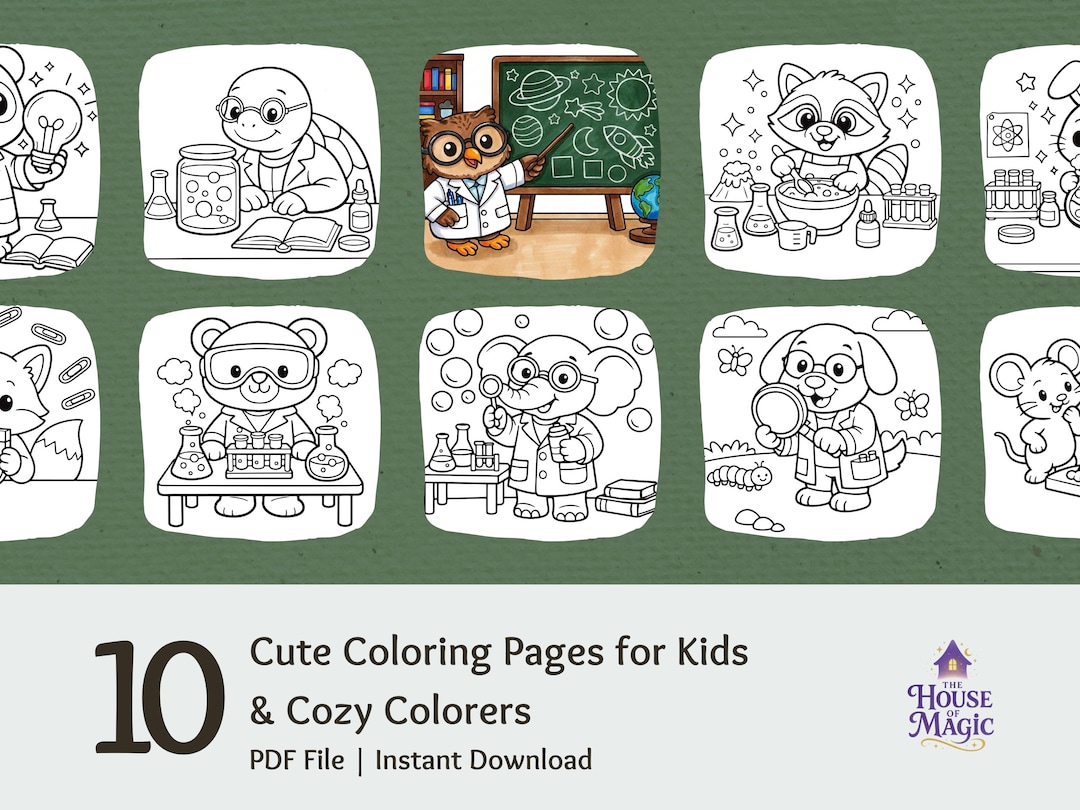 Science Fun Scenes Coloring Book for Kids | Cute Animal Science ...