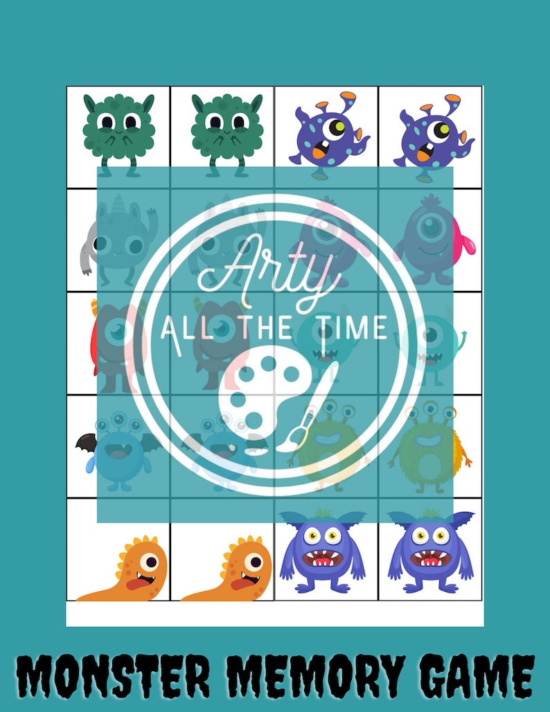 Monster Memory Game, DIY Memory Game for Children, Digital Download ...