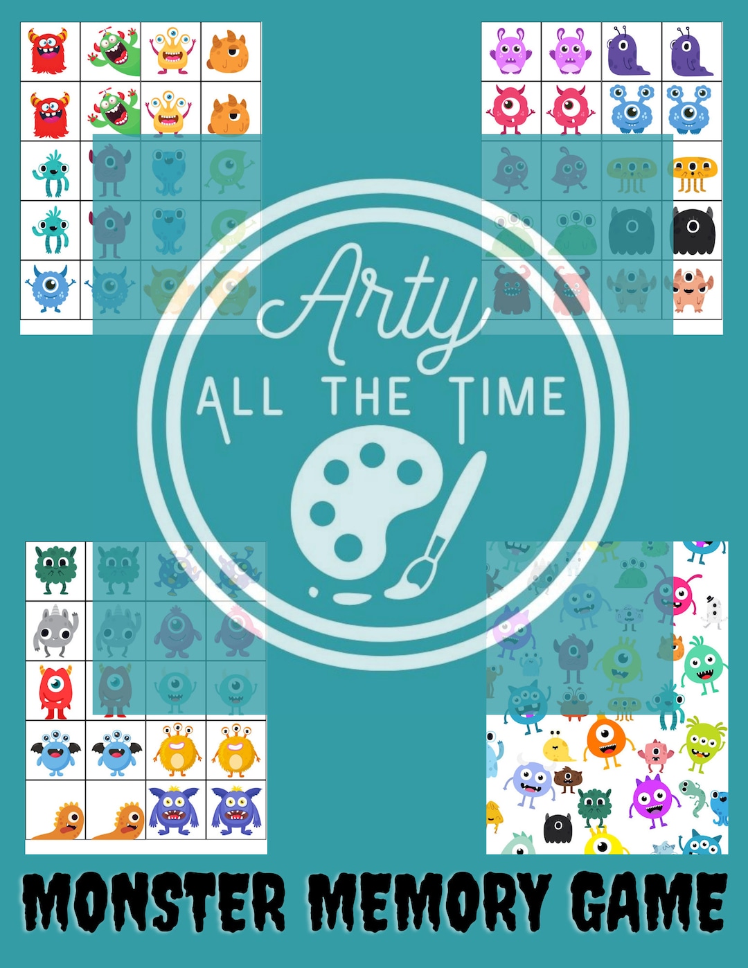 Monster Memory Game Printable for Kids | Colorful Matching Game Ages 3 ...