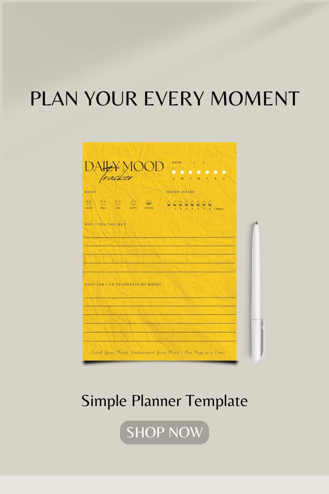 Mood Tracker Printable, Daily Mood Journal, Bullet Journal Template ...