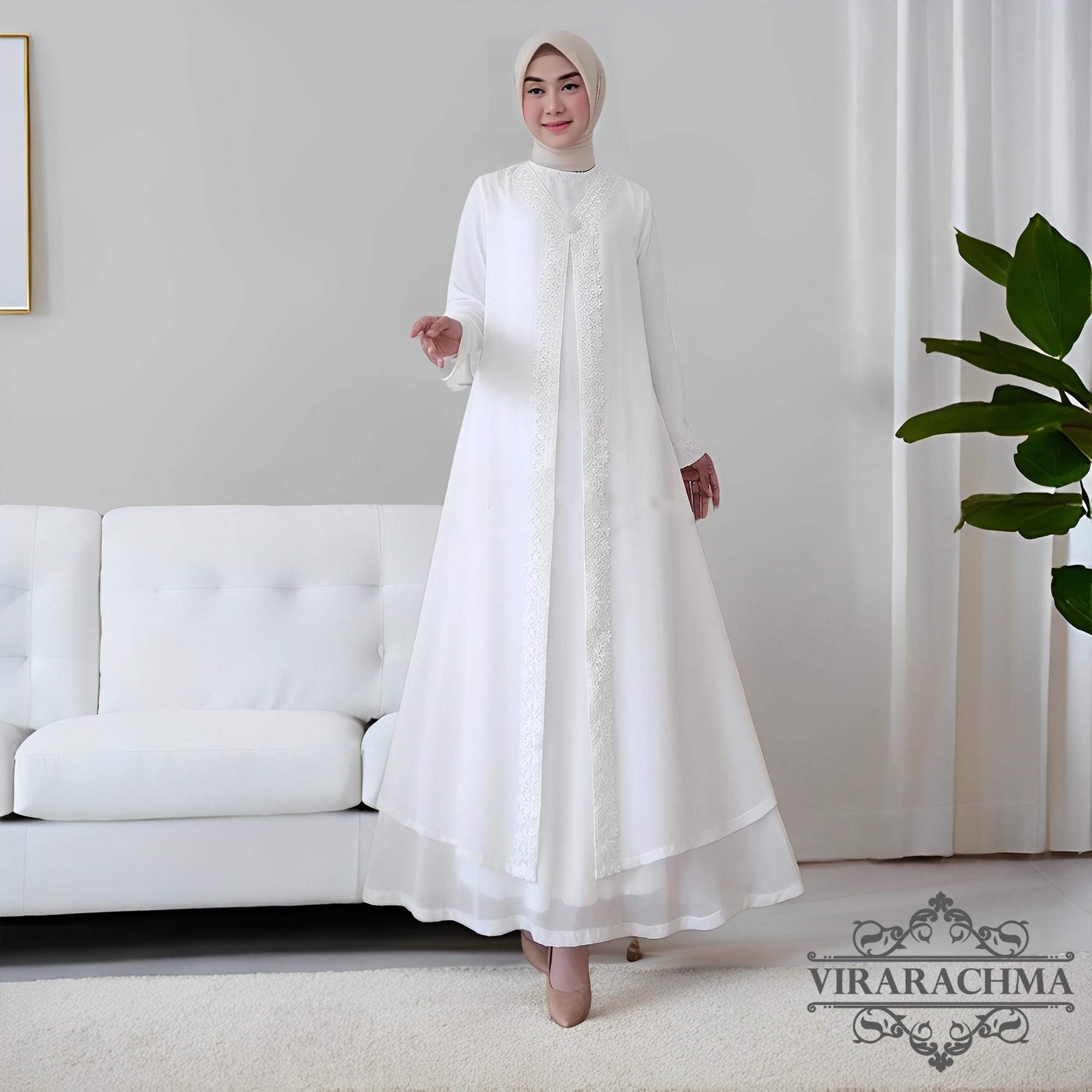 Asahy Dress Gamis White Plain Elegant Women's Clothing, Muslimah ...