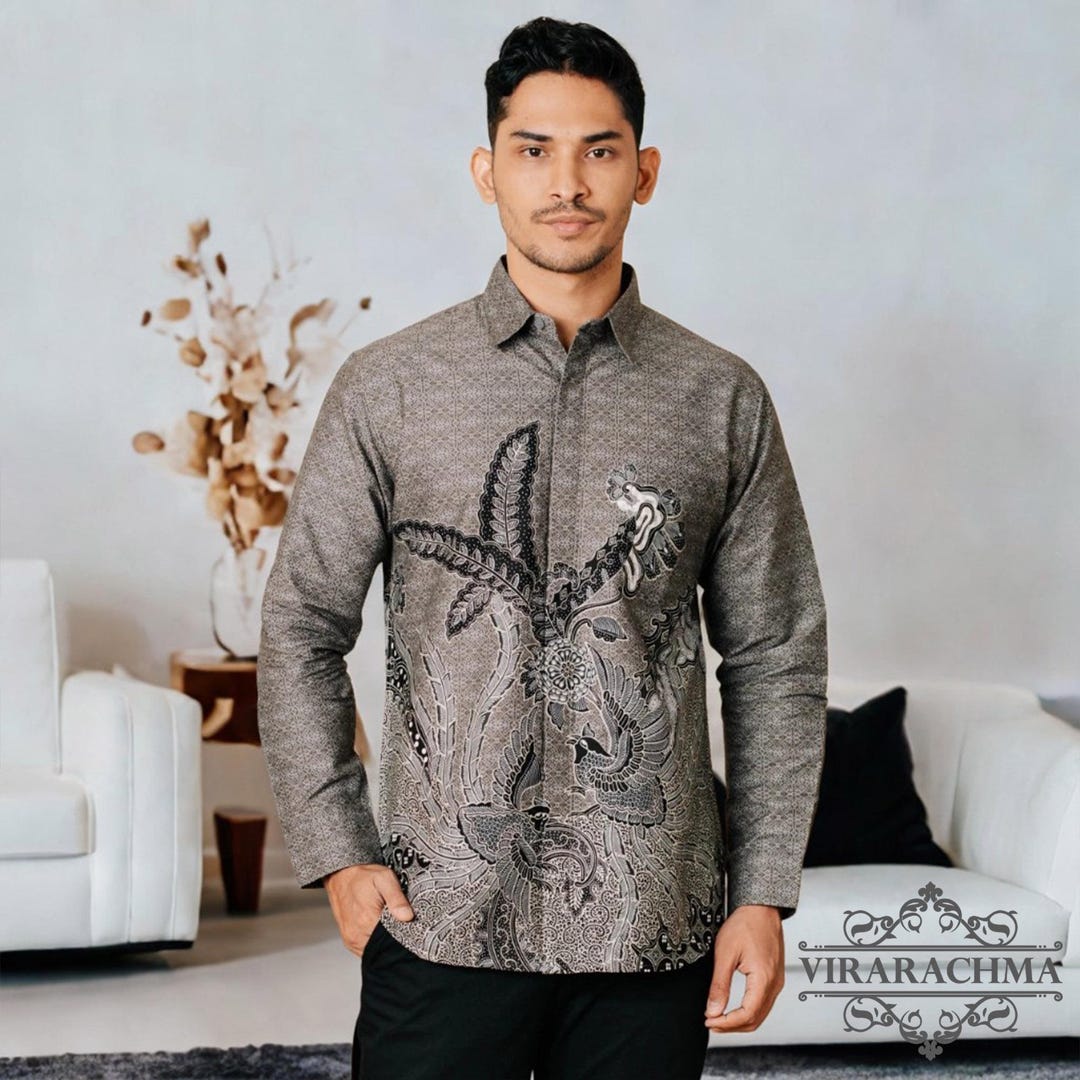 Men’s Batik Top Sasmaya Grey – Modern Slim Fit Style, Formal & Casual ...
